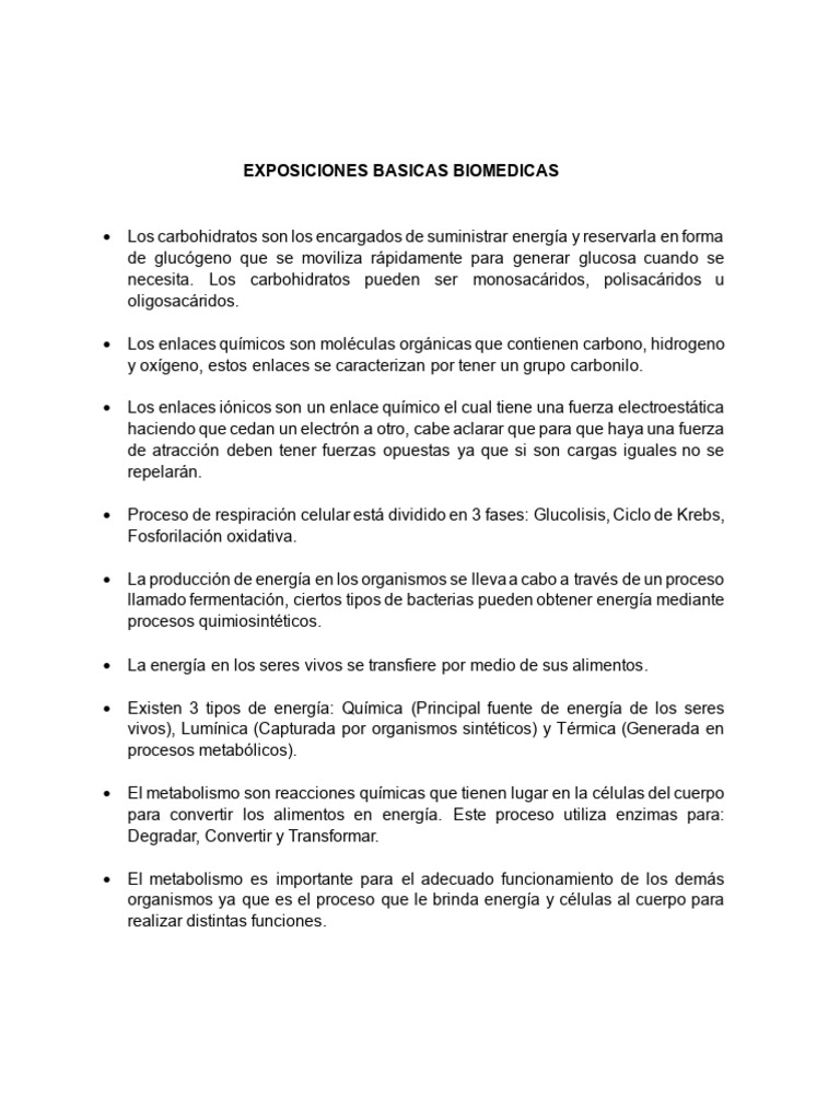 RESUMEN EXPOSICIONES BIOMEDICAS | PDF | Metabolismo | Química