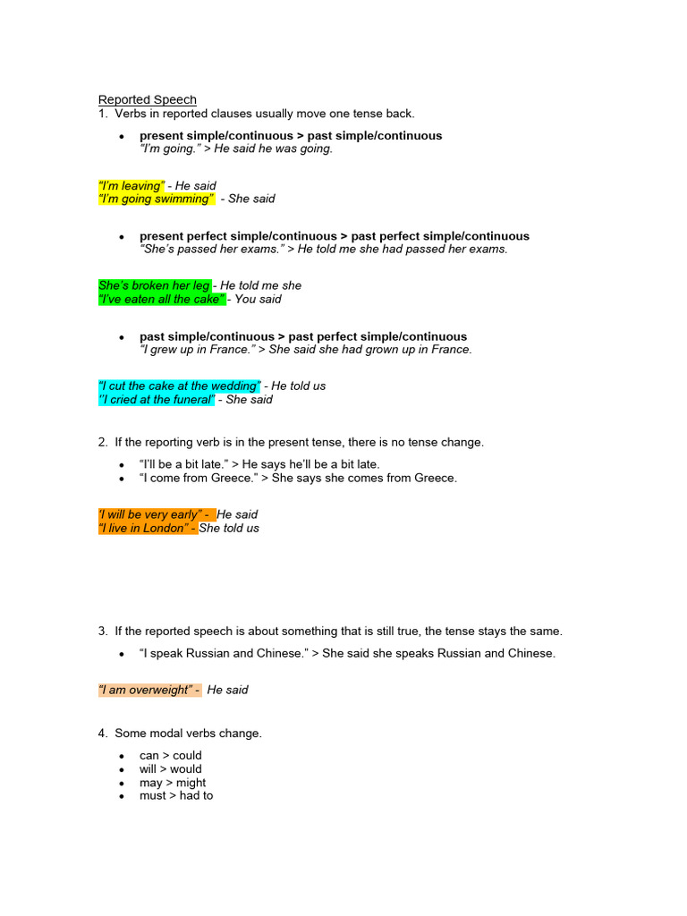Reported Speech | PDF | Grammatical Tense | Verb