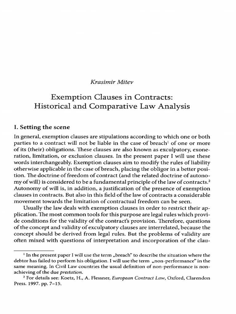 Exemption Clauses in Contracts Hist | PDF | Legal Liability | Breach Of ...
