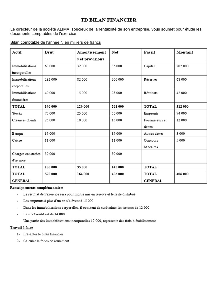 TD Bilan Financier - 081845 | PDF | Bilan comptable | Immobilisations
