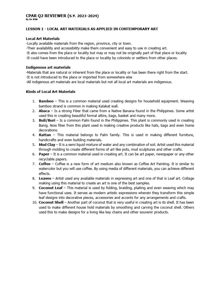 Cpar Q2 Reviewer | PDF | Paintings