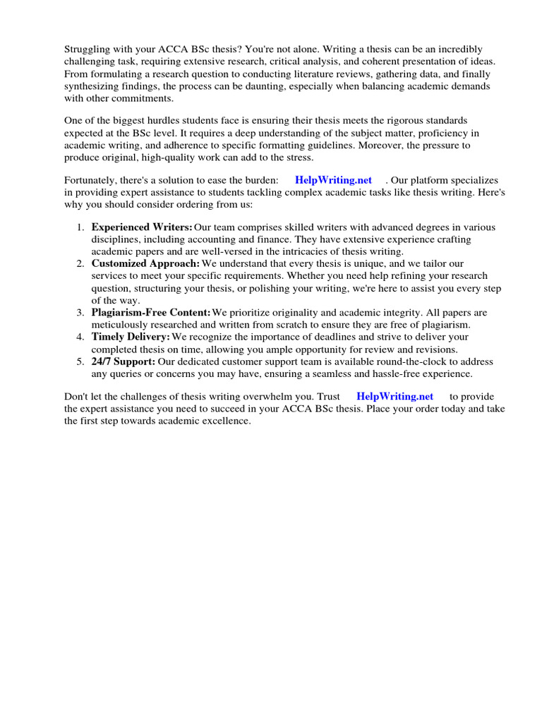 Acca BSC Thesis Sample | Download Free PDF | Accounting | Thesis