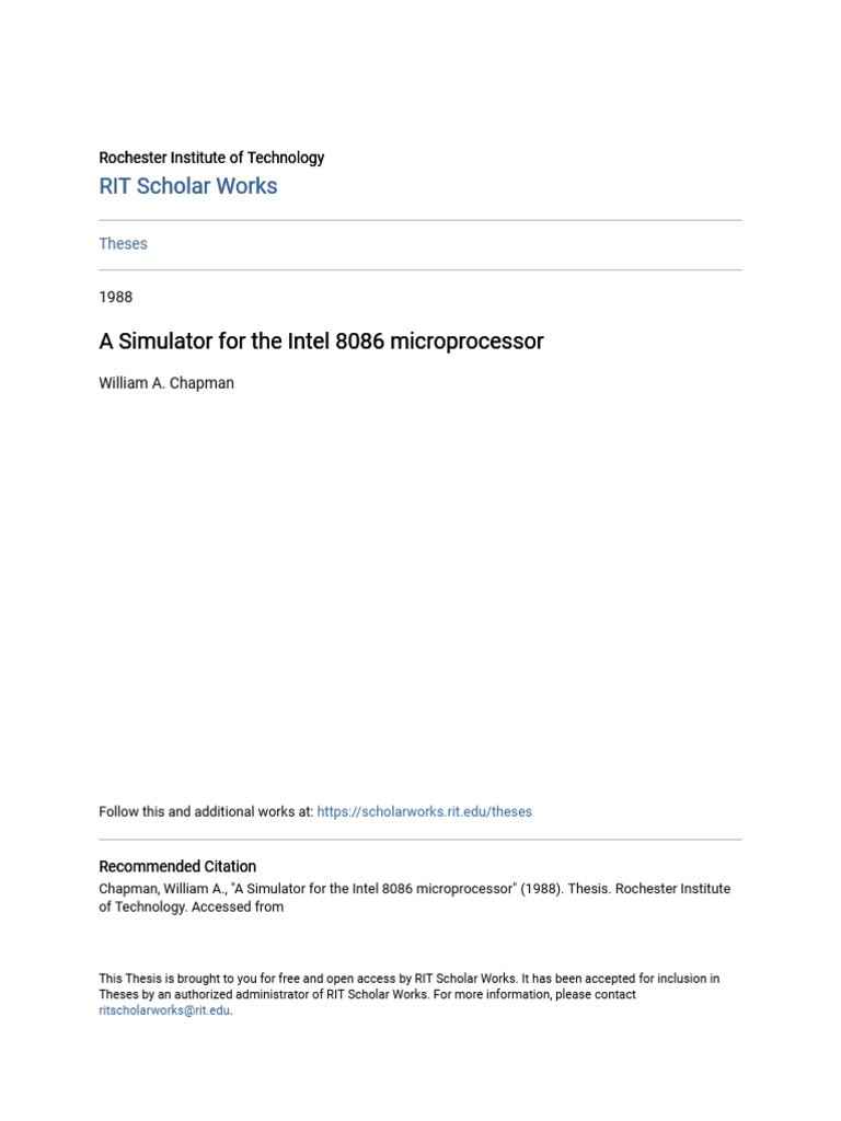A Simulator For The Intel 8086 Microprocessor | PDF | Computers | Technology & Engineering