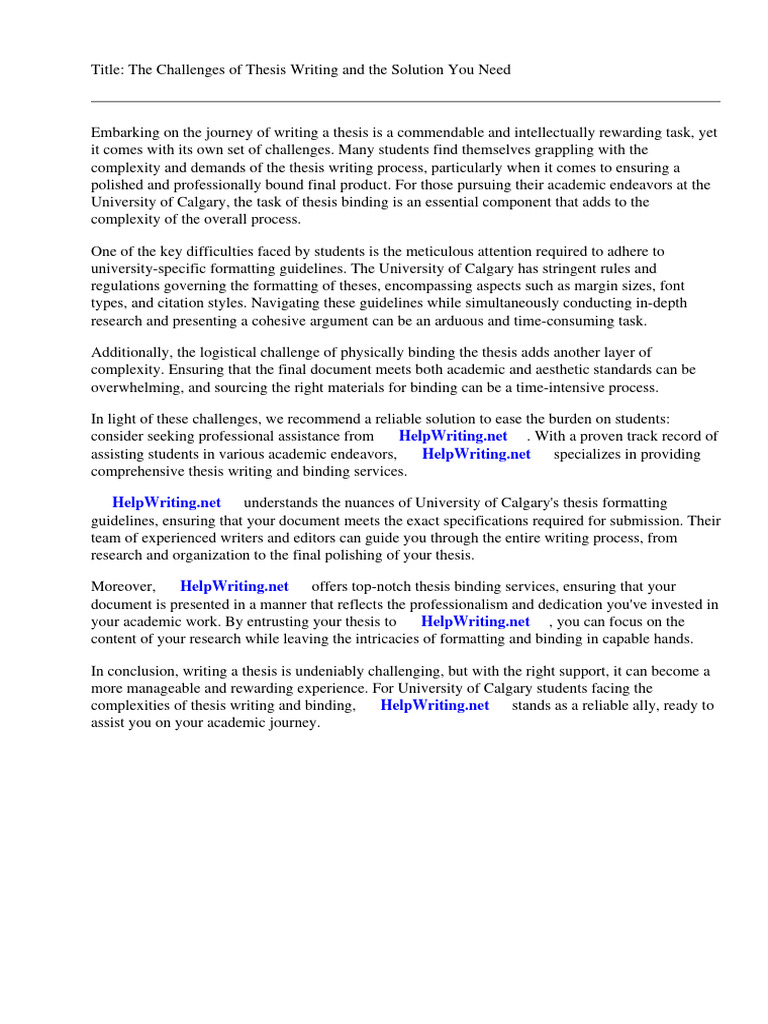 Thesis Binding University of Calgary | PDF | Thesis | Bookbinding