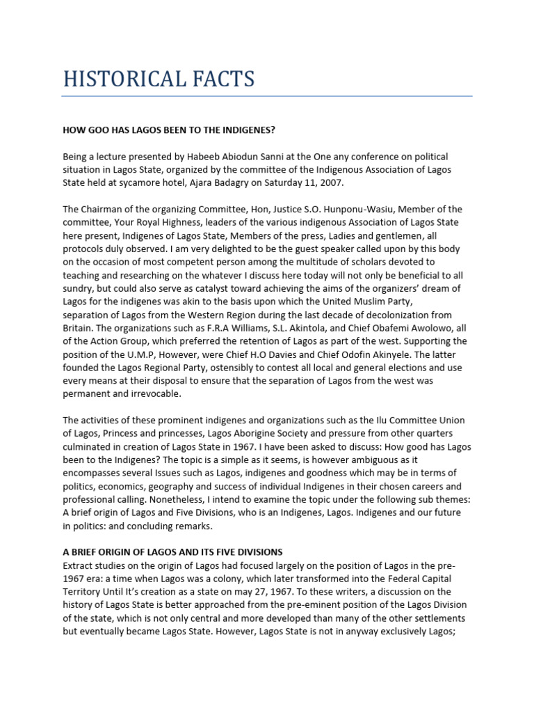 Lagos Indigenes: Historical Insights | PDF