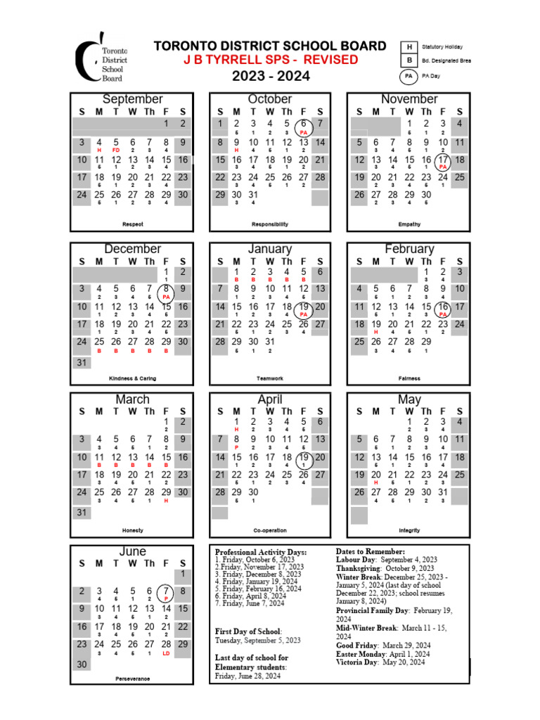 2023-2024 School Calendar - Revised | Download Free PDF | Observances | Holidays