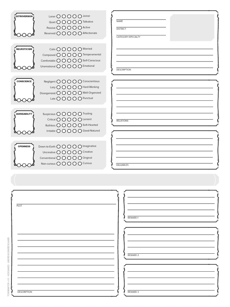 Towninator NPC Sheet | PDF | Psychology | Psychological Concepts