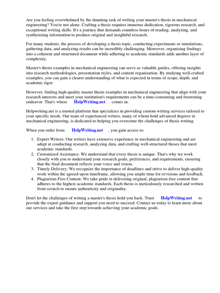 Master Thesis Examples Mechanical Engineering | PDF | Thesis | Engineering