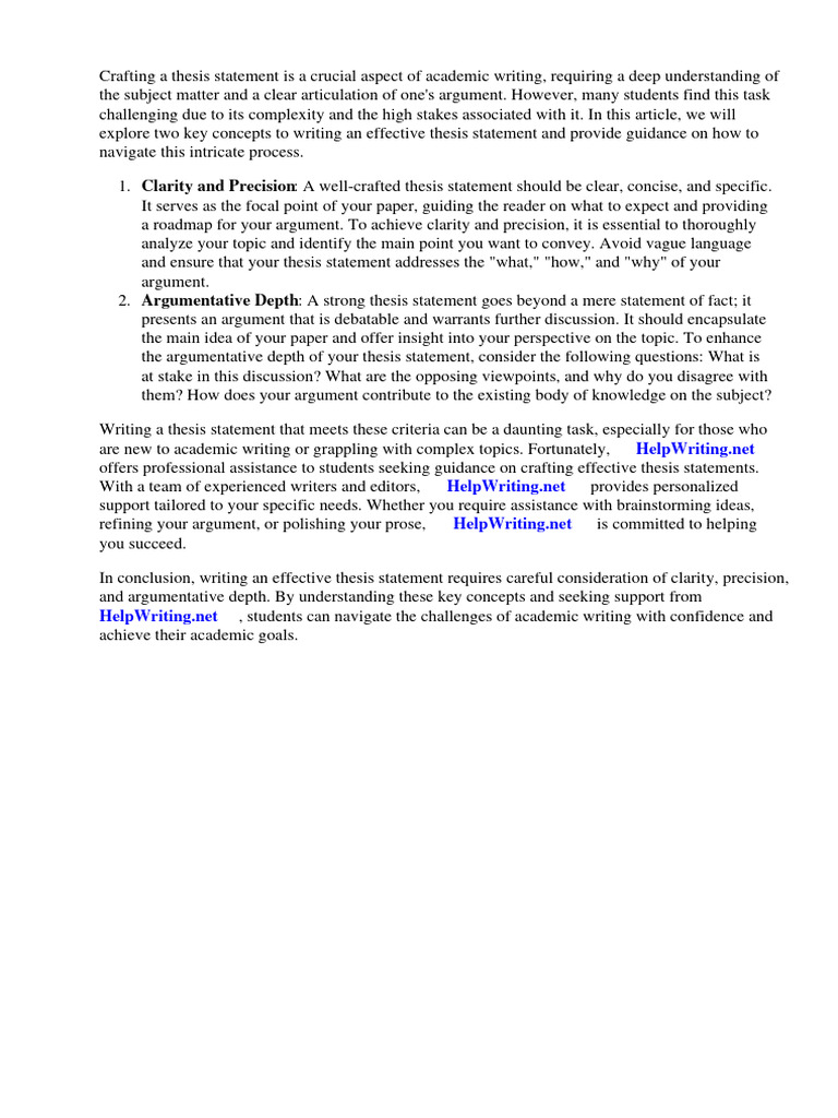 Two Key Concepts To Writing An Effective Thesis Statement | PDF