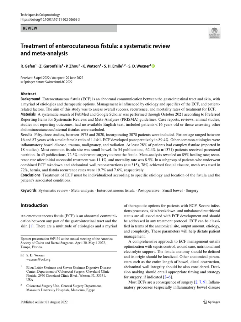 Treatment of Enterocutaneous Fistula A Systematic Review and ...