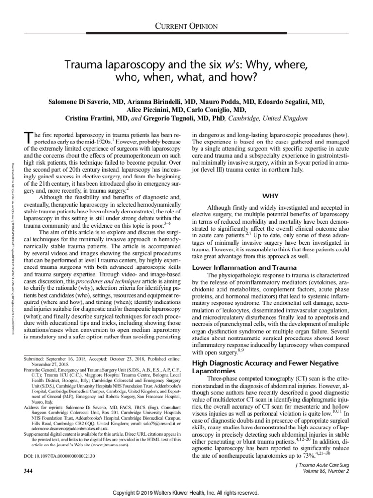 Trauma Laparoscopy and The Six W's Why, Where, What, How | PDF | Injury ...
