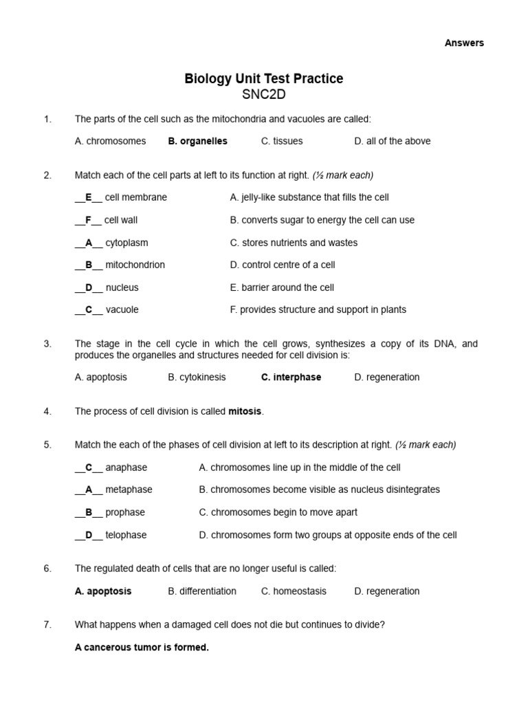 Biology Unit Test Practice Answers Dec 2014 | PDF | Human Body | Blood