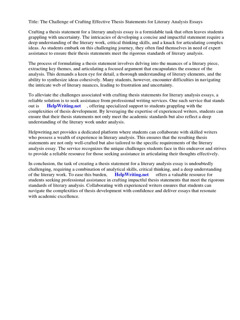 Crafting Thesis Statements for Literary Analysis | PDF | Essays | Thesis