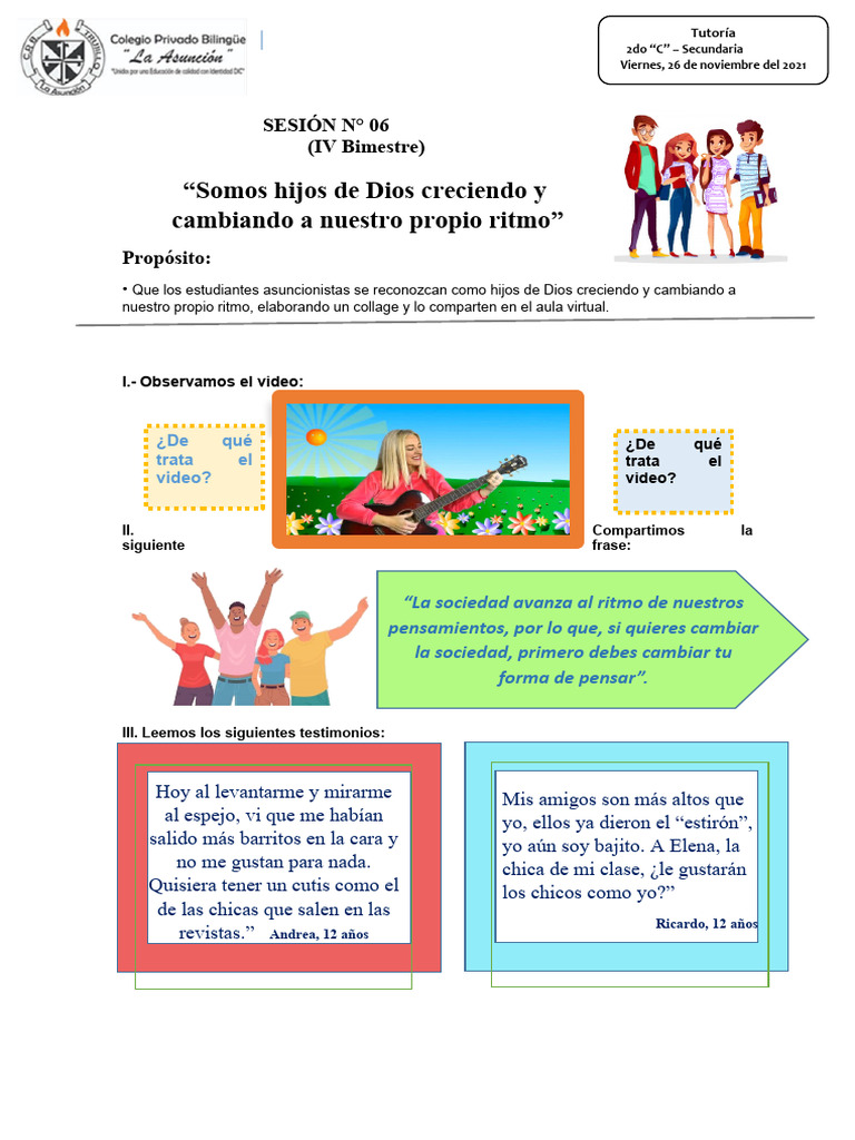 FICHA N TODOS CAMBIAMOS A NUESTRO RITMO Docx | PDF | Adolescencia | Autoestima