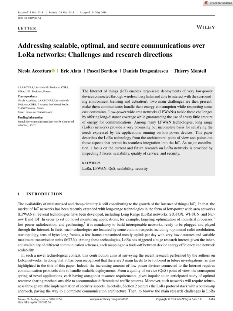 Internet Technology Letters - 2018 - Accettura - Addressing Scalable ... Internet Technology Letters - 2018 - Accettura - Addressing Scalable ...