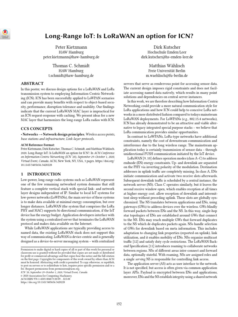 Long-Range IoT - Is LoRaWAN An Option For ICN | PDF | Computer Network ...