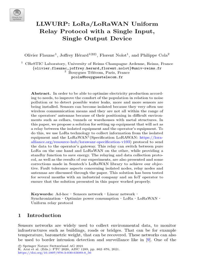 Llwurp Lora Lorawan Uniform Relay Protocol With A Single Input Single Output Device Pdf 