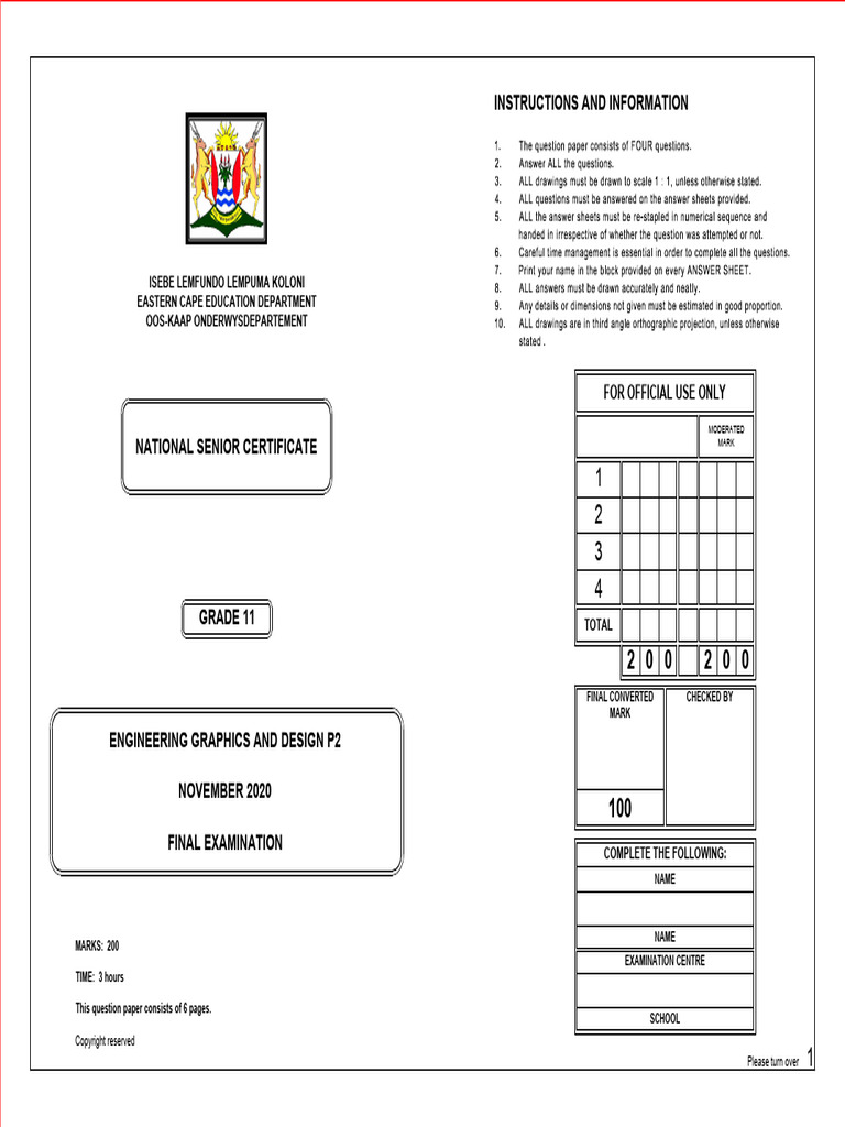 GR11 Egd P2 Nov 2020 Questionpaper | PDF | Screw | Machines