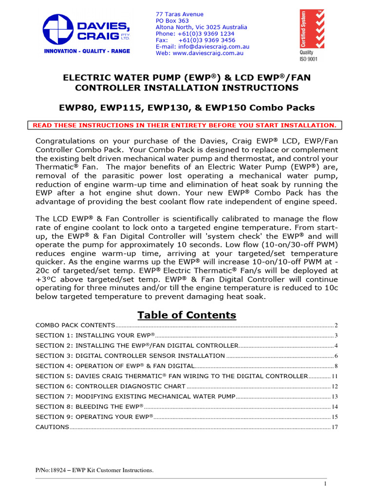 Electric Water Pump (Ewp®) & LCD Ewp®fan Controller Installation Instructions | PDF