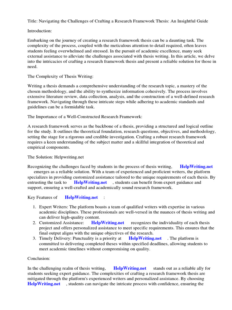 Research Framework Thesis Example | PDF | Theory | Thesis