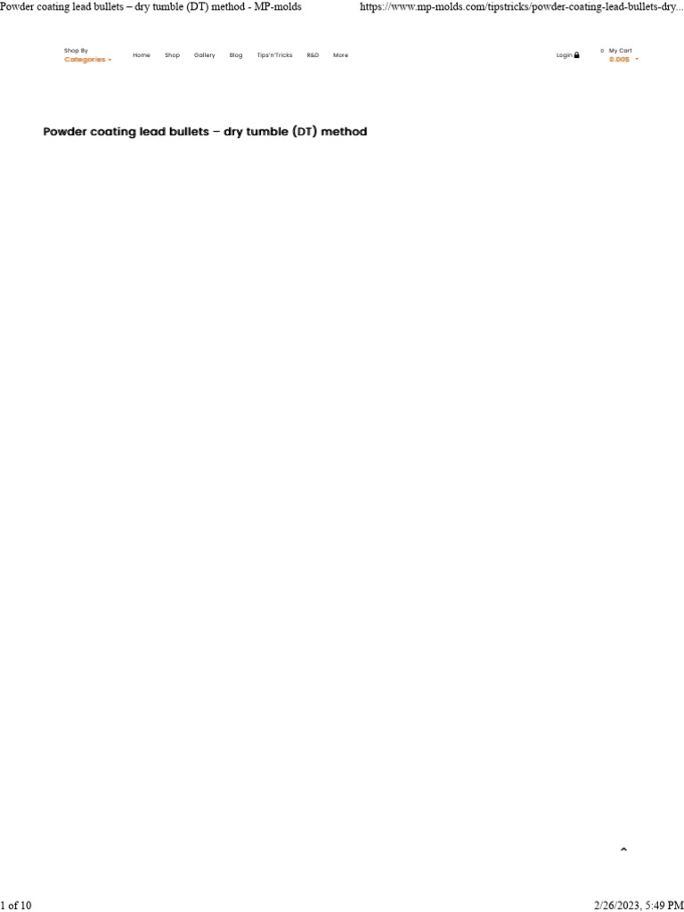 Powder Coating Lead Bullets - Dry Tumble (DT) Method - MP-molds | PDF