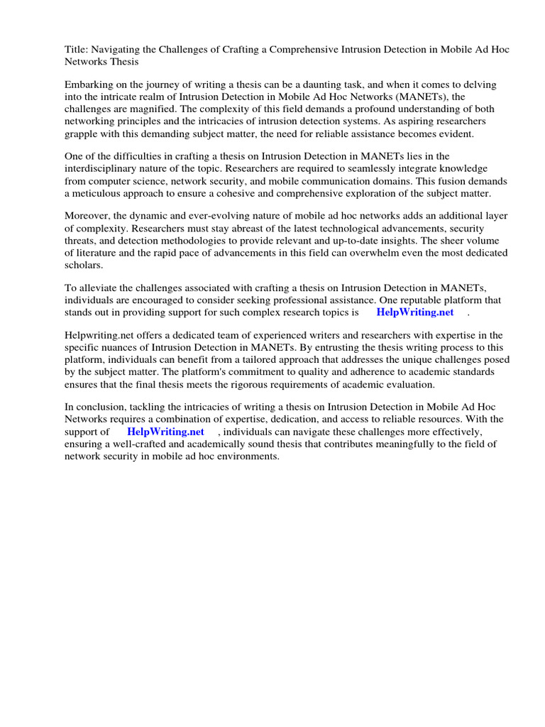 Intrusion Detection In Mobile Ad Hoc Networks Thesis Pdf Wireless
