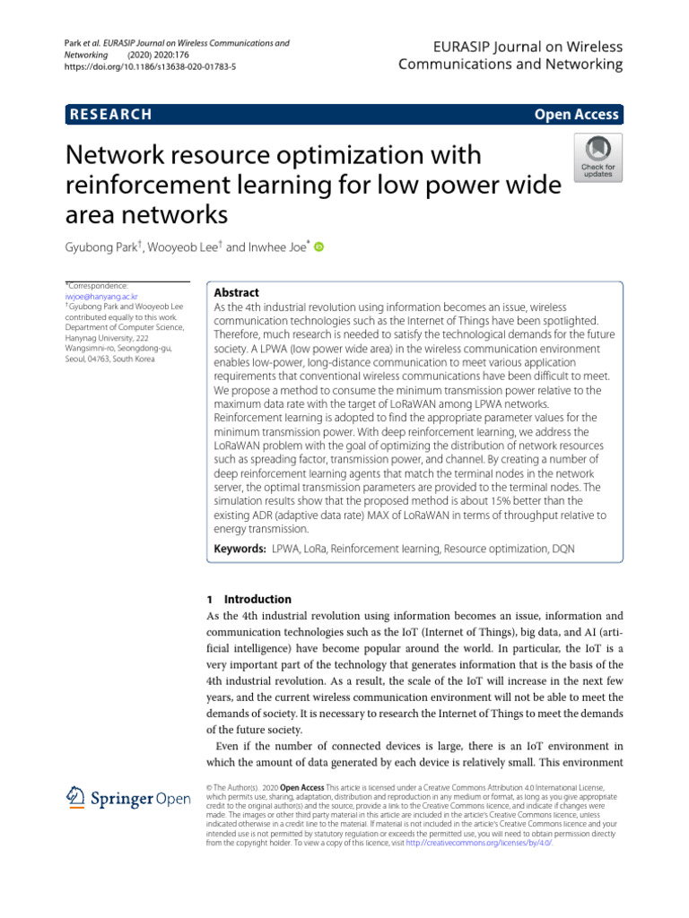 Network Resource Optimization With Reinforcement Learning For Low Power ... Network Resource Optimization With Reinforcement Learning For Low Power ...