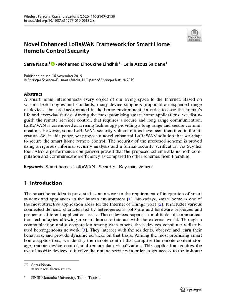 Novel Enhanced Lorawan Framework For Smart Home Remote Control Security