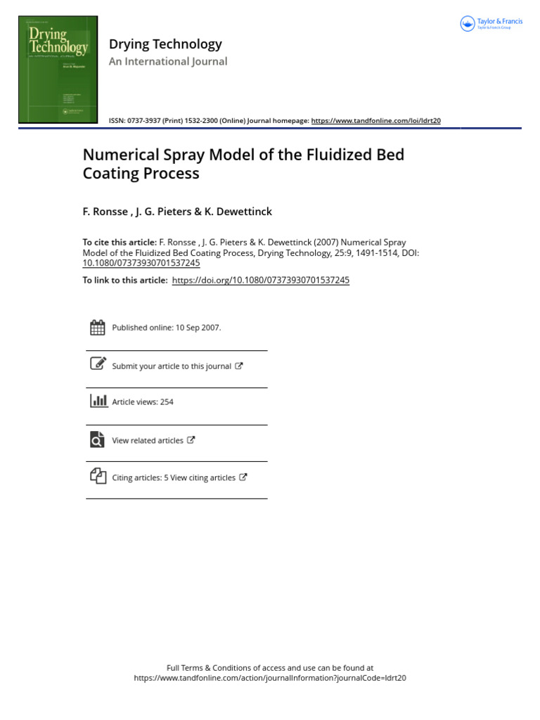 Numerical Spray Model of The Fluidized Bed Coating Process | PDF | Fluidization | Aerosol