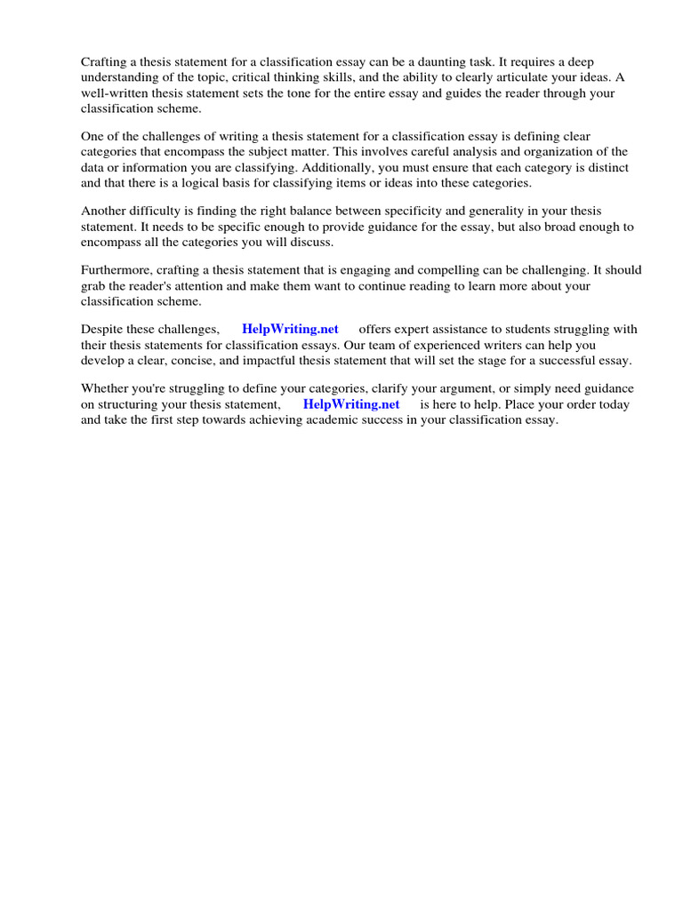 Thesis Statement Examples For Classification Essays | PDF