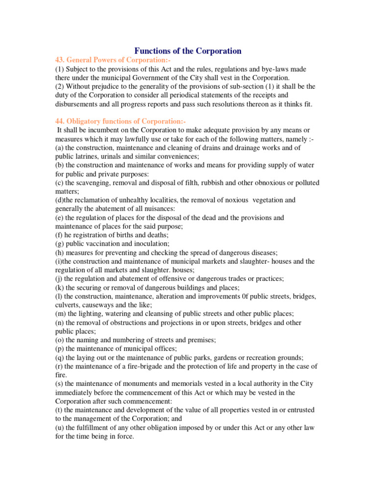Functions of the Corporation | PDF