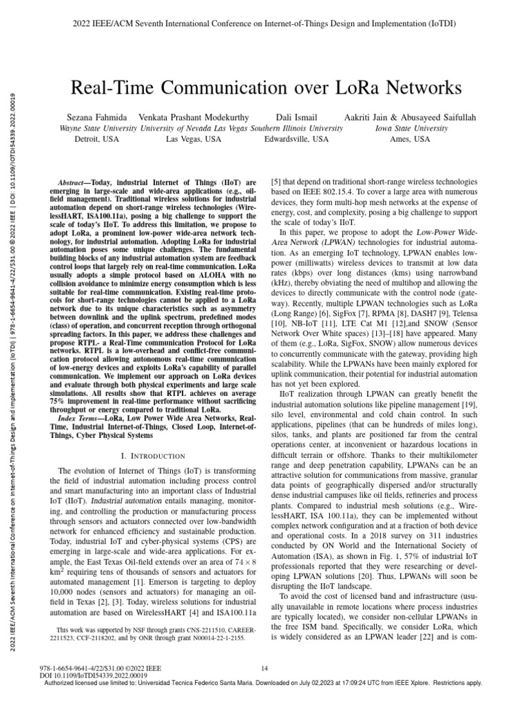 Real Time Communication Over Lora Networks Pdf