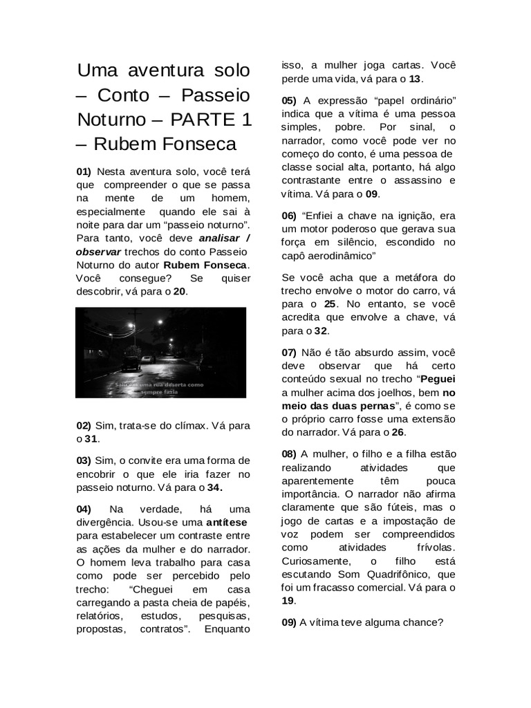 Aventura Solo Conto Passeio Noturno Parte 1 Rubem Fonseca | PDF