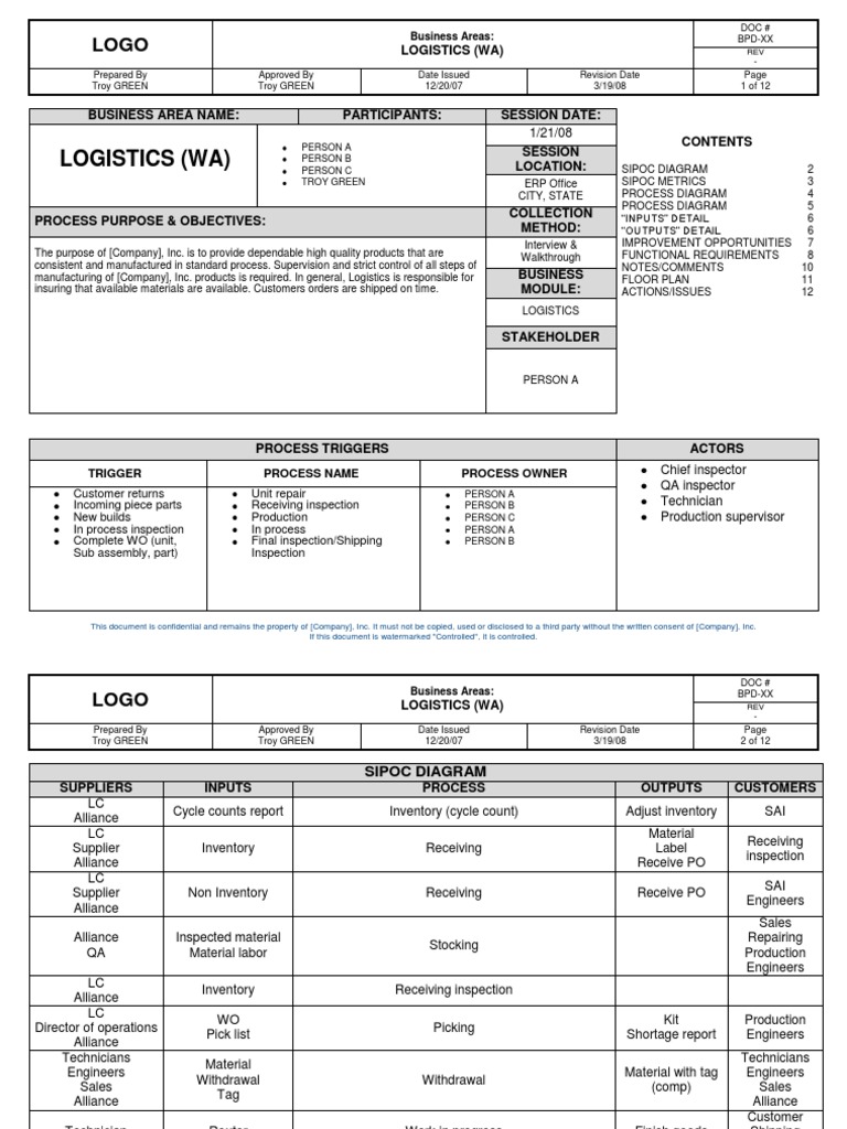 Sample Business Process Worksheet Template | Business Process | Quality ...