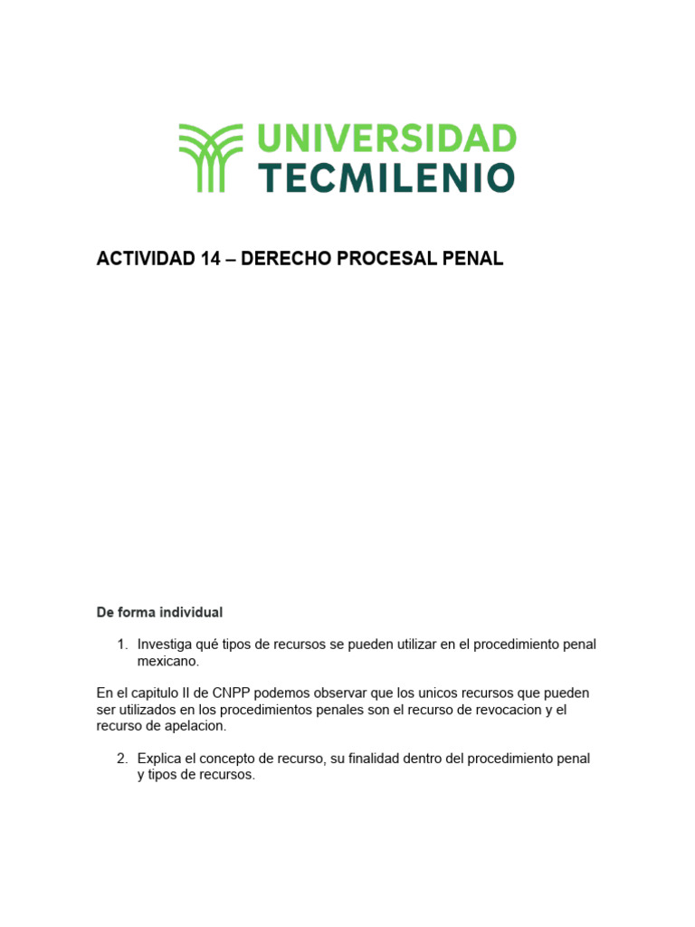 ACTIVIDAD 14 DPP | PDF | Apelación | Procedimiento Criminal