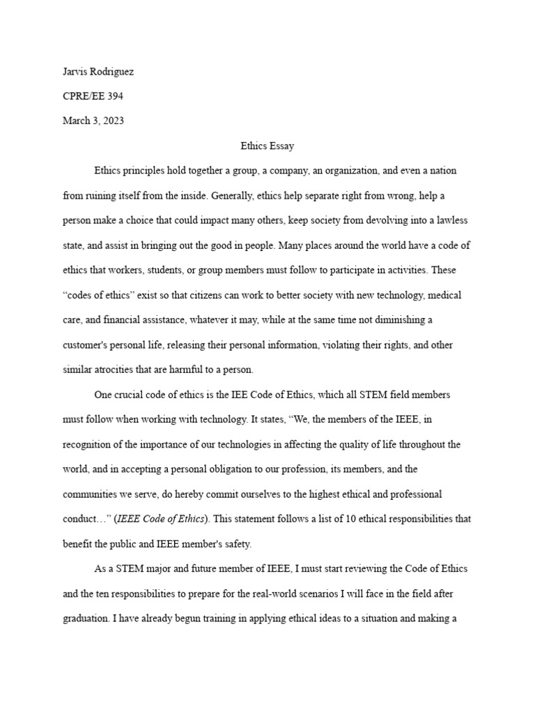 Ethics Essay - Jarvis Rodriguez 1 | PDF | Amazon Echo | Integrity