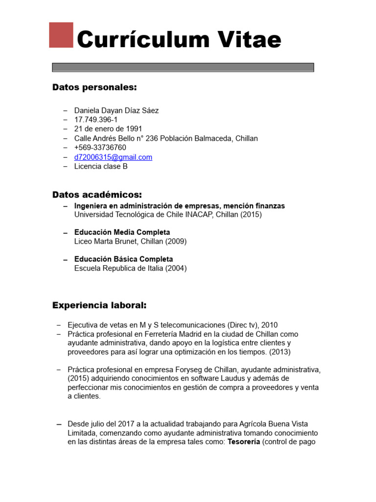 Curriculum Daniela Diaz 2 | PDF | Economias | Business