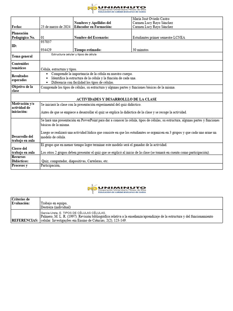 Formato Planeación Micro Clase-1 | PDF | Comunicación humana | Teoría de la educación