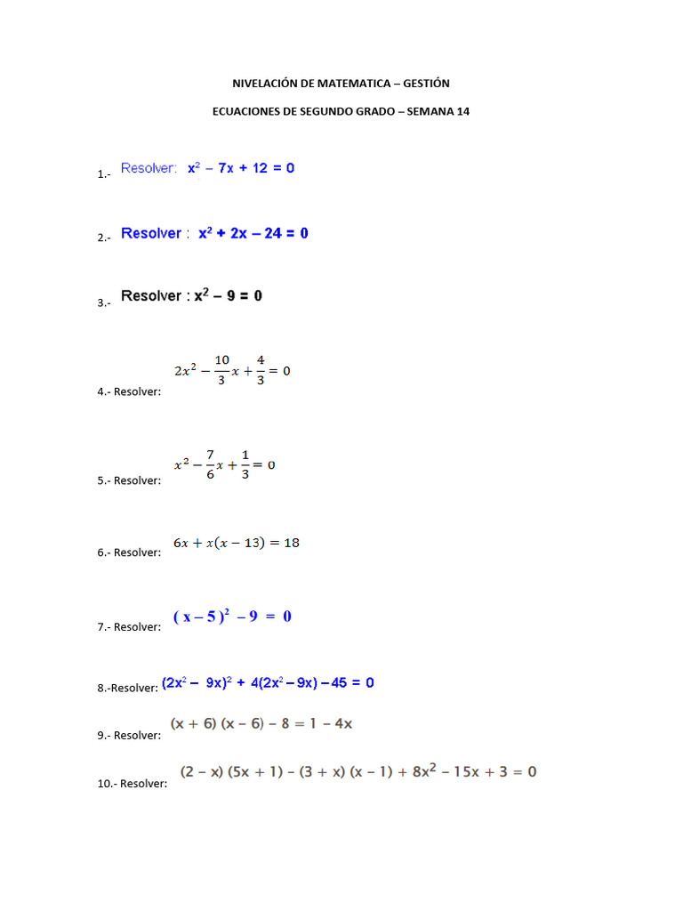 Ejercicios Propuestos - Semana 14 - Nivelación de Matematica | PDF