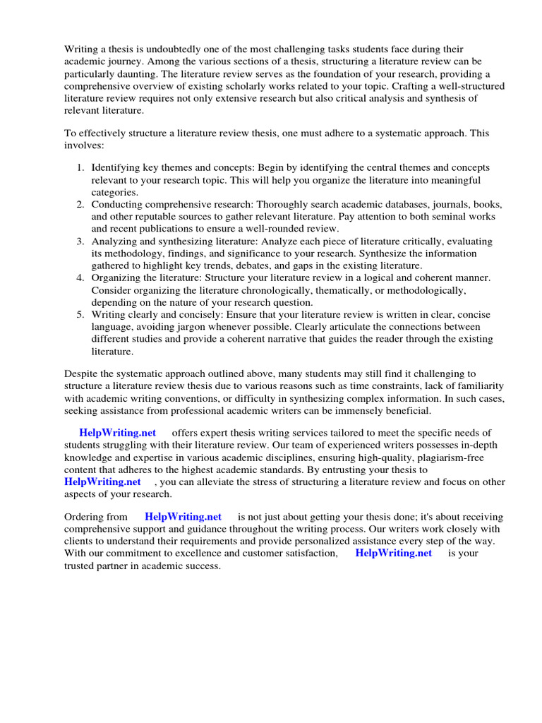 How to Structure a Literature Review Thesis | PDF | Literature Review ...