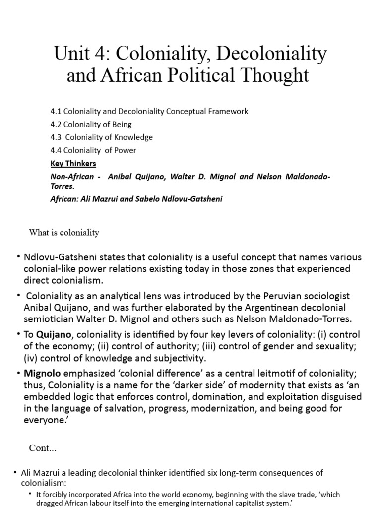 African Political Thought_Unit 4 Decoloniality thought | PDF ...