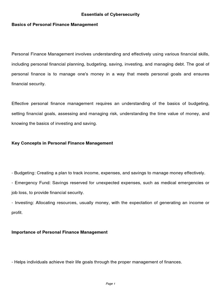 Basics Personal Finance Management | PDF