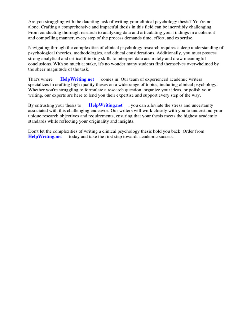 Sample Thesis Clinical Psychology | PDF | Psychology | Clinical Psychology