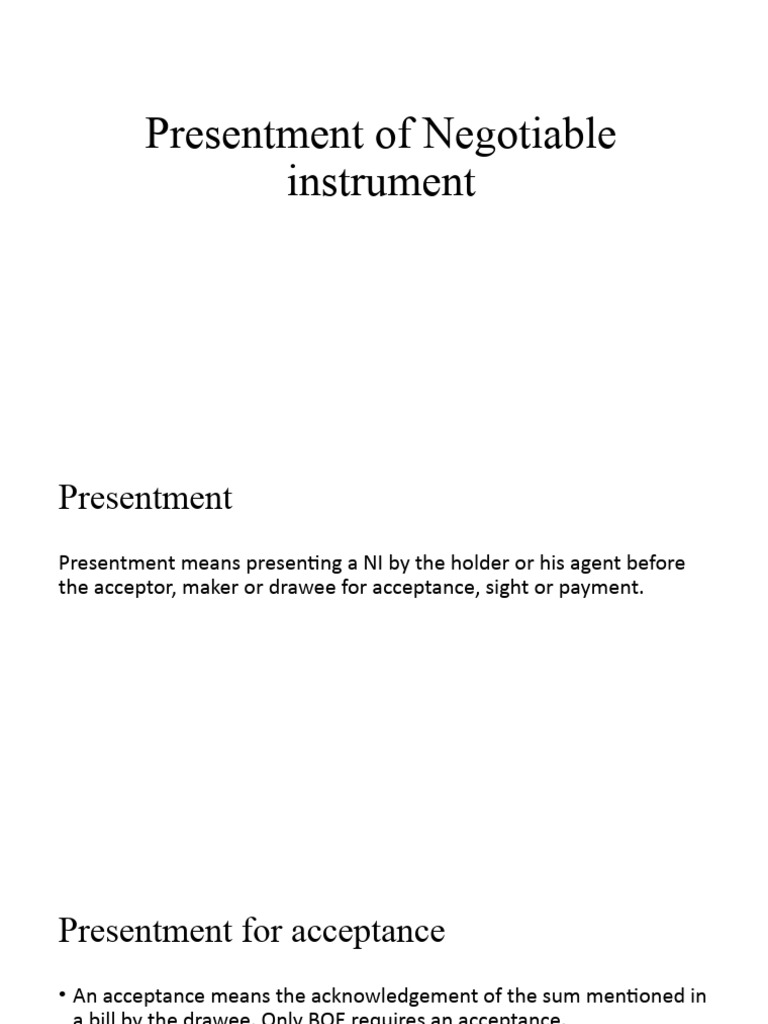Negotiable Instrument Presentment Guide | PDF | Negotiable Instrument ...
