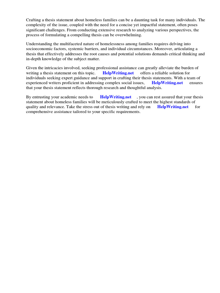 Thesis Statement About Homeless Families | PDF | Cost Of Living ...
