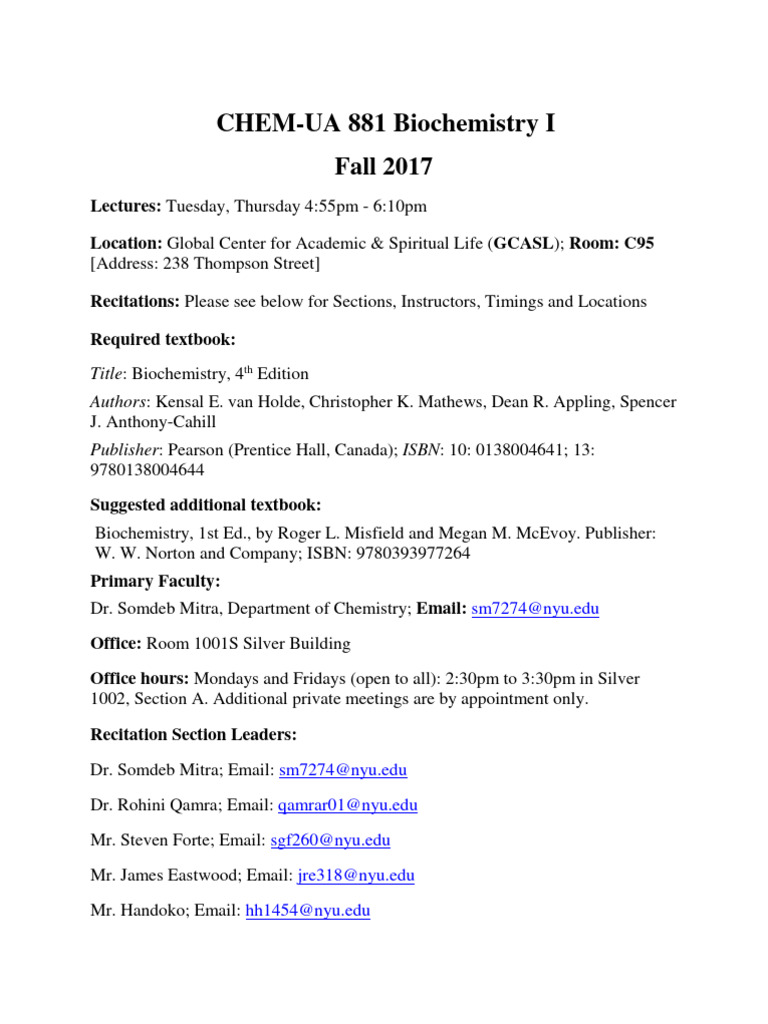 Biochemistry I Syllabus | PDF | Proteins | Metabolism