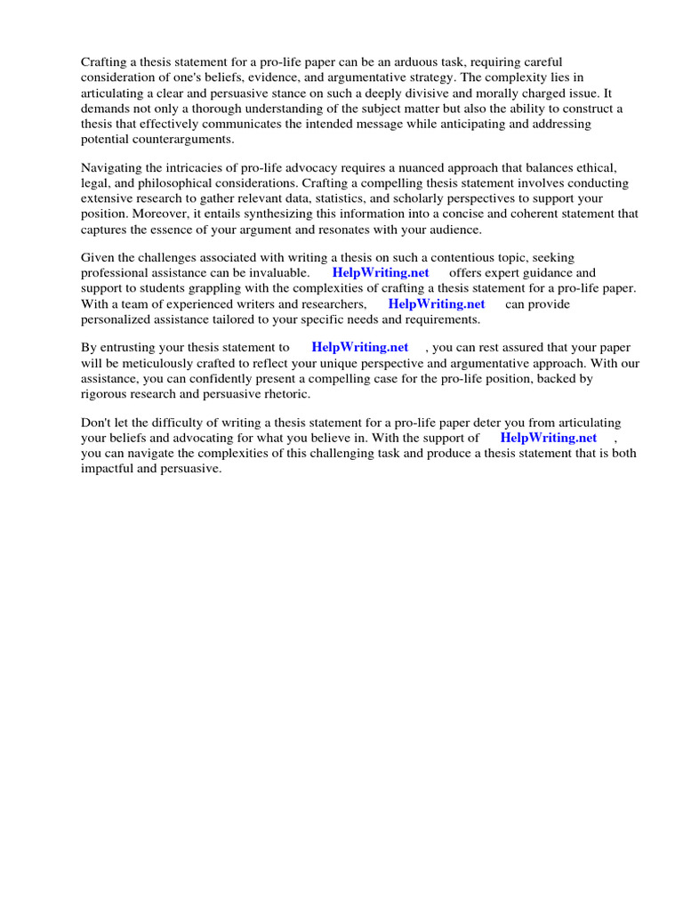Thesis Statement For Pro Life Paper | PDF | Essays | Abortion