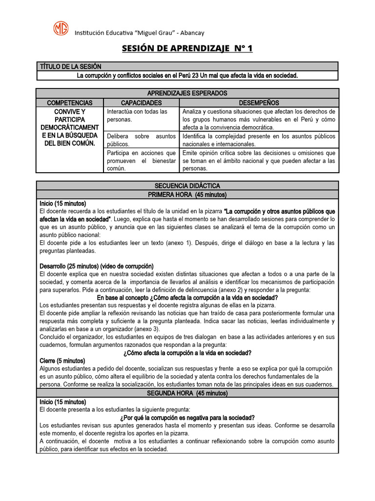 SESIÓN DE APRENDIZAJE N .1 | PDF | Corrupción política | Responsabilidad