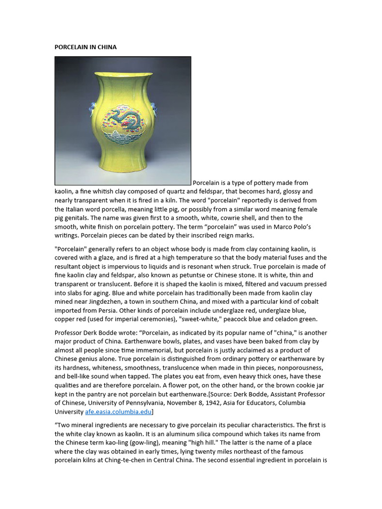 Porcelain In China Pdf Porcelain Pottery