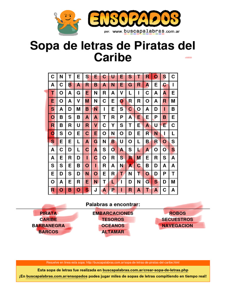 Sopa de Letras de Piratas Del Caribe | PDF